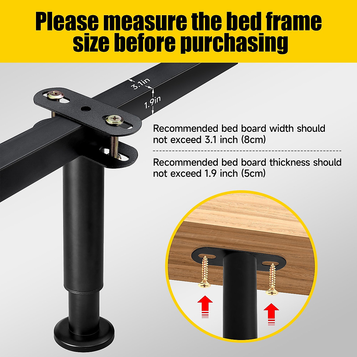 ZhouDaShu Adjustable Height Bed Frame Center Support Legs with Wider Base,Bed Support Legs Replacement for Metal/Wood Slats,Bed Reinforcement Kit,Height from 10" to 16.5",Black-4 Pcs
