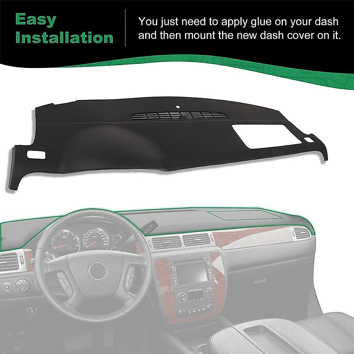 MIKAAUTO MIKA Dash Board Cover Cap Overlay Compatible with Chevy 07 14 Tahoe Silverado LTZ Sierra SLT Tahoe Avalanche Suburban Yukon Denali XL Molded wo Dash Speaker Matte Black