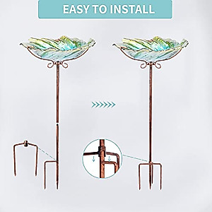 MUMTOP Glass Bird Baths for Outdoors, Garden Bird Bath Bowl with Metal Stake Birdbaths for Outside Yard Outdoor, Yellow