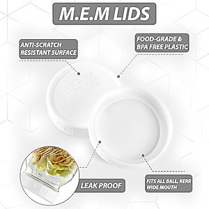 Wide Mouth Mason Jar 64 oz - (1 Pack) - Ball Wide Mouth 64-Ounces Half Gallon Mason Jar with White M.E.M Food Storage Plastic Lid. For Storage, Freezing, Leak Proof, Microwave & Diswasher Safe