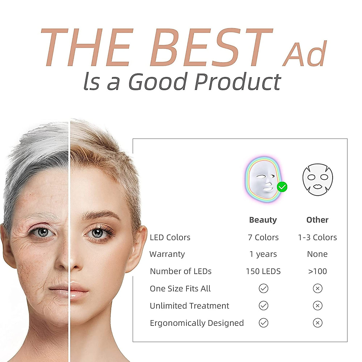 Houzzi LED-Face-Mask- Red & Blue Light Therapy Facial Skin Care Mask