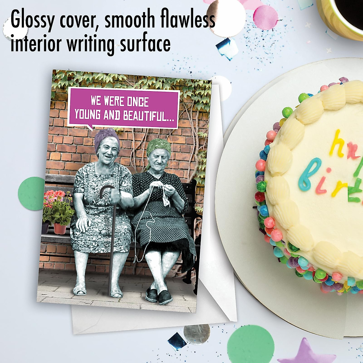 NobleWorks - 1 Funny Card for Birthdays - Grandparents Humor, Bday Notecard Stationery - Young and Beautiful C3635BDG