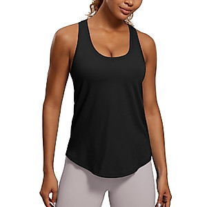 CRZ YOGA Womens Pima Cotton Racerback Workout Tank Tops Scoop Neck Athletic Loose Sleeveless Shirts Black Large