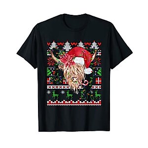 Farmhouse Christmas Stocking Stuffers Highland Ugly Cow T-Shirt