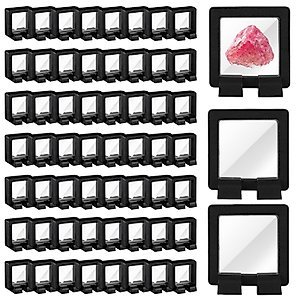 Tondiamo 60 Set 3D Floating Display Case Transparent PE Film Jewelry Storage Box Coins Frame Stand Holder for Guitar Pick Medallion Medals Gems Rocks Pins Chip (Black,4.33'' x 4.33'')