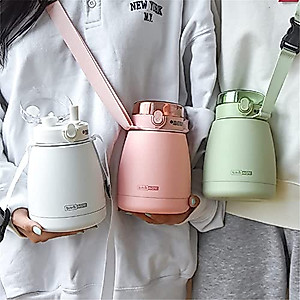 MOIOIBE 32oz Insulated Water Bottle with Straw for Women Kawaii Water Bottle for Kids Big Green Water Jug Cute Bottles with Strap Leak-proof and No Sweat