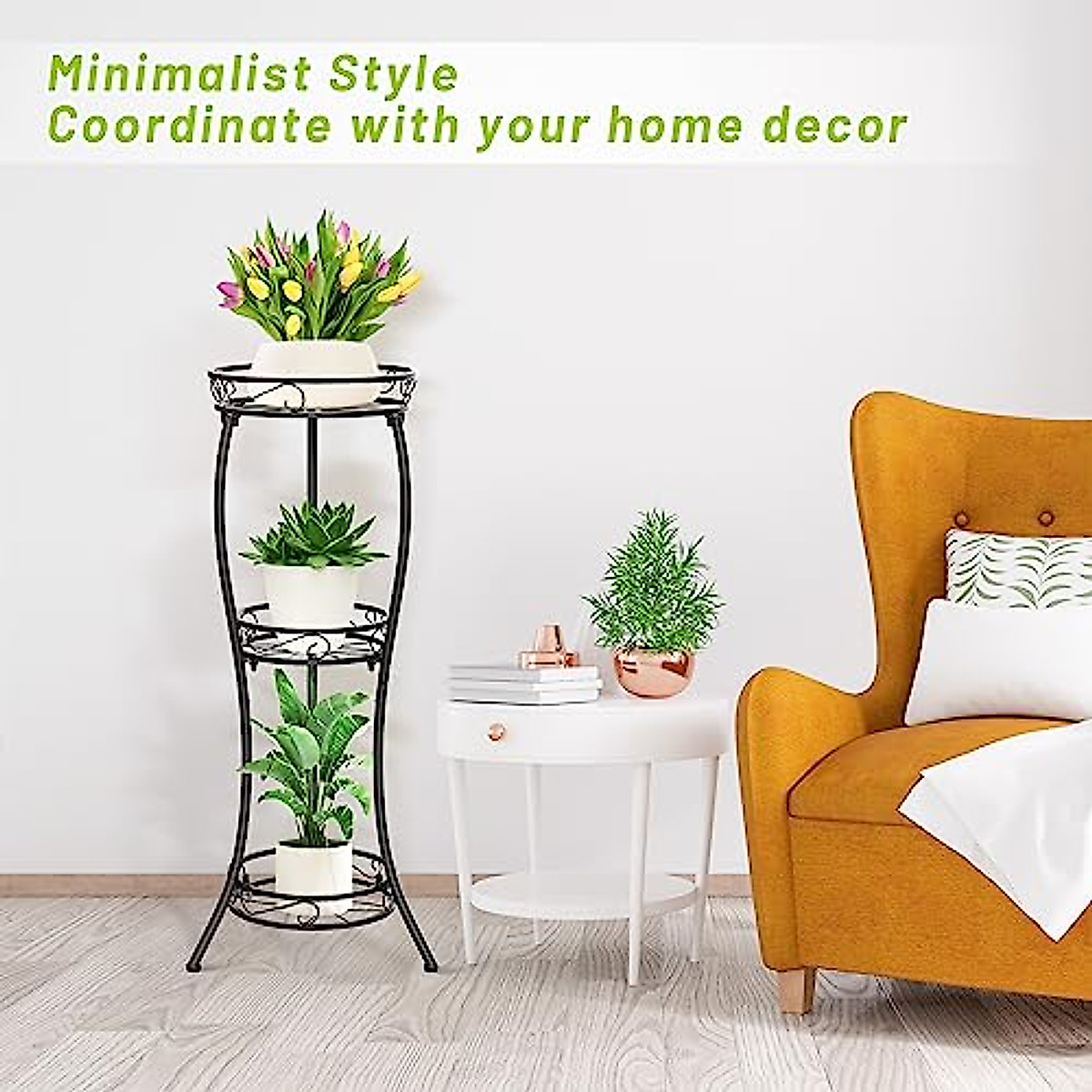 KMOTASUO 3 Tier Tall Metal Plant Stand, 35 Inch Plant Stands Indoor Outdoor, Rustproof Iron Flower Pot Stand Holder Display Rack for Corner Patio Garden Balcony Living Room(Black)