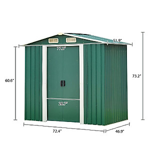 Kinsuite 6' x 4' Outdoor Storage Shed Slide Door, Galvanized Steel Tool Shed House for Patio Garden Backyard Lawn, Utility Tool House, Green