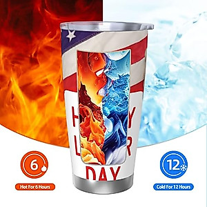Happy Labor Day Tumbler with Lid and Straw 20oz Stainless Steel Car Cup for Hot and Cold Drinks, Double Wall Insulated Travel Coffee Mug Reusable Drink Thermos Cup Birthday Gifts