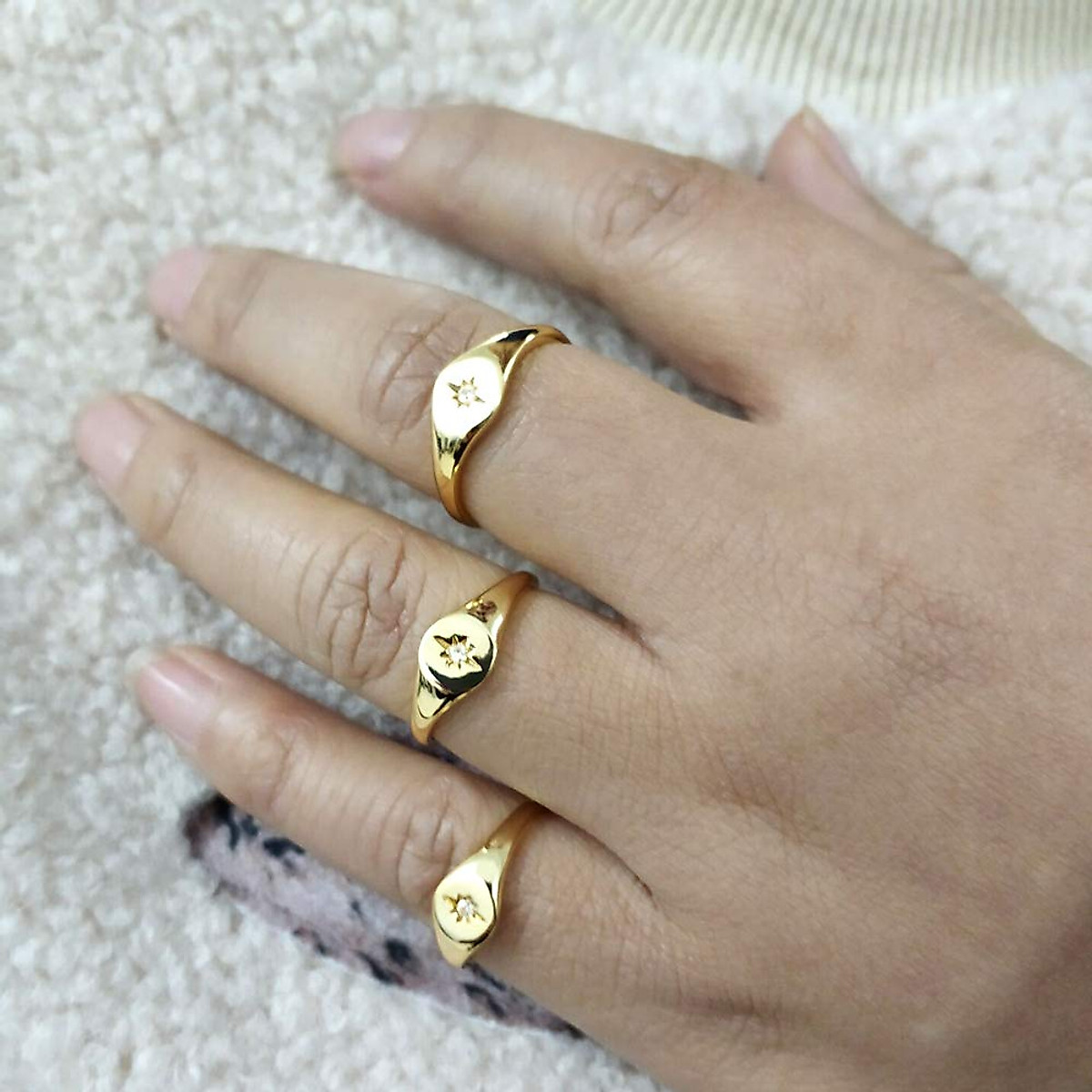 ATJMLADYJEWELRY Simple jewelry Gold plated women finger jewelry star starburst signet ring (7)