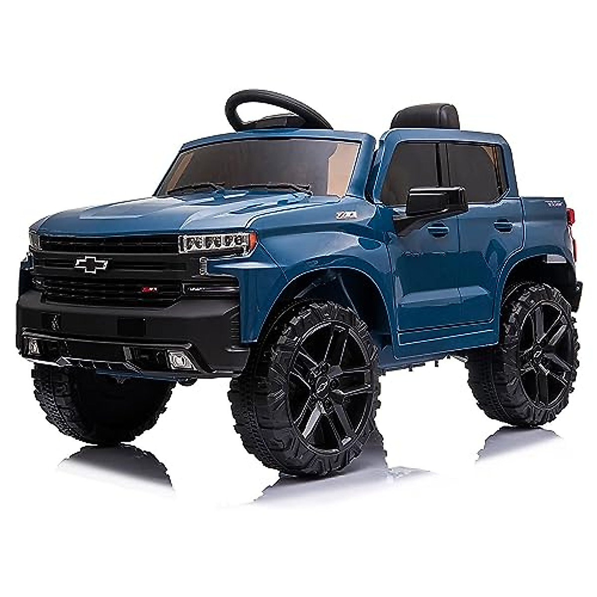 Dakott Chevy Silverado Z71 Trail Boss Monster Truck Four Powerful Motors 12V 4x4 Big Wheels Ride On Monster Truck for Kids, Large, Blue