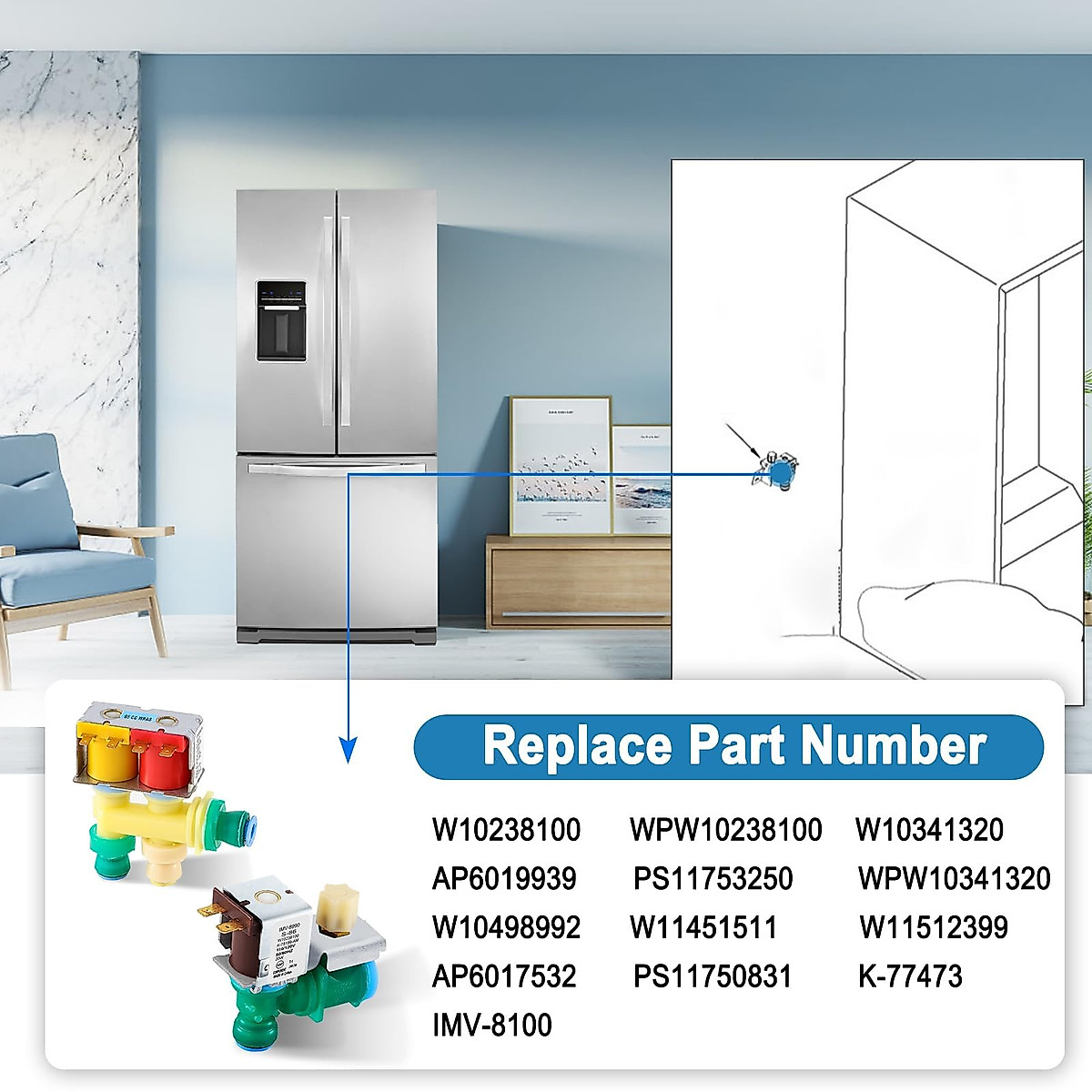 WPW10238100 W10238100 & WPW10341320 W10341320 Combination Refrigerator Water Inlet Valve Compatible with Whirlpool, Kenmore, Kitchen-Aid