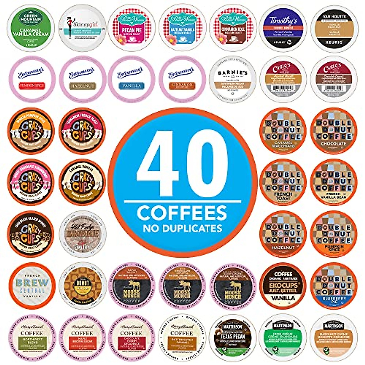 Crazy Cups Flavored Coffee Pods Variety Pack, Fully Compatible With All Keurig Flavored K Cups Brewers, Coffee Sampler, 40 Count