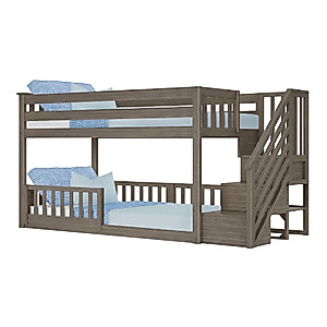Max & Lily Low Bunk with Stairs and Three Guard Rails, Clay