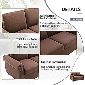 RUNNA Modern Linen Pull Out Sofa Bed Sleeper Sofa Bed with Twin Memory Foam Mattress,Convertible Sleeper Sofa Bed with Removable Backrest and Cushion,for Small Spaces (Brown), Full
