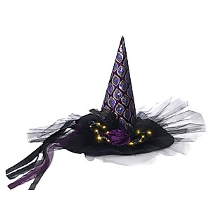 QinYing Purple Halloween Costume Witch Hats for Women Steeple Top with LED Lights for Party Purple