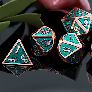PJOY Copper Teal 11PCS Metal DND Dice Set Extra D6 D20 Dice for Dungeons and Dragons 5E Gifts
