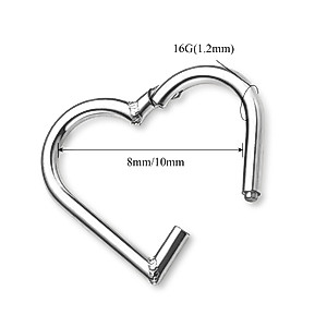 Viallct 2 Pcs 16G Heart Daith Piercing Jewelry Stainless Steel Heart Shaped Clicker Rook Hoop Tragus Ring 10mm 8mm Cartilage Helix Earring for Women