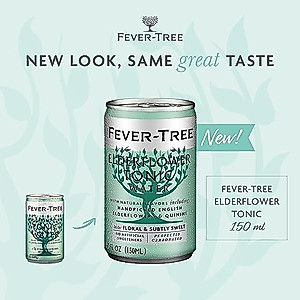 Fever Tree Elderflower Tonic Water - Premium Quality Mixer - Refreshing Beverage for Cocktails & Mocktails. Naturally Sourced Ingredients, No Artificial Sweeteners or Colors - 150 ML Cans - Pack of 24