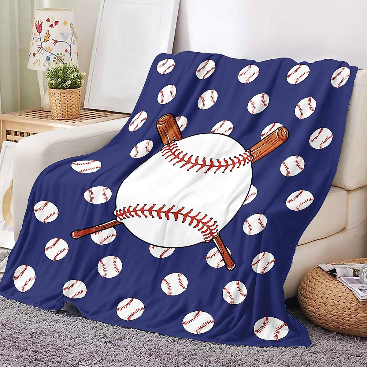 Soft Baseball Blankets for Boys Adults Kids, Baseball Gifts for Boys Men, Baseball Team Gifts, Baseball Coach Gifts for Men, Baseball Stuff Cozy Fleece Baseball Blanket for Couch Bed 50'' x 60''(02)