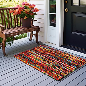 COTTON CRAFT Cotton Chindi Braid Rag Rug - Boho Farmhouse Rustic Area Accent Throw Rug - Handwoven Reversible Natural Recycled Cotton - Living Room Den Study Home Décor Gift - 2' x 3' - Multi Color