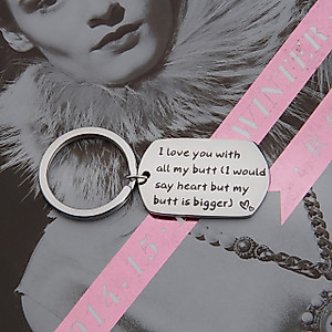 Zuo Bao Funny Keychain I Love You with All My Butt Dog Tag Gift for Boyfriend Girlfriend Valentine's Day (Keychain)