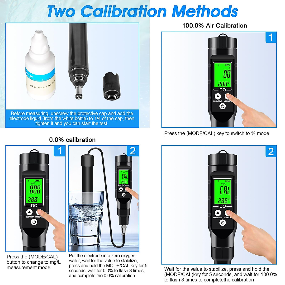 LYCEBELL Dissolved Oxygen Meter with Bluetooth Filling Fluid Range:0-30mg/L, with Automatic Temperature Compensation Function,Pen Type Dissolved Oxygen Test Kit for Aquarium, Ponds, Aquaculture