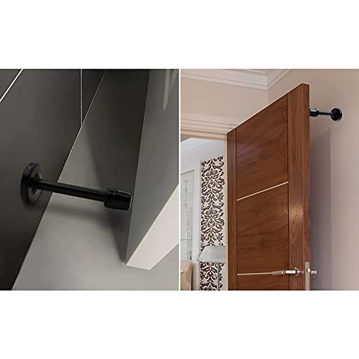 Door Stopper, 6 Inch Door Stop Extra Long, Brushed Stainless, Wall Mount Modern Heavy Duty Rigid Door Holder Protector Metal Black Long Doorstop with Soft Rubber Bumper