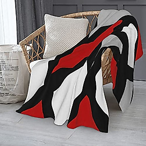 Red Black Blanket, Gray White Geometric Throw Blanket Flannel Fleece Fuzzy Blanket for Kids Teens Adults Soft Lighrweight Blankets for Bed Couch Sofa Indoor Outdoor, 60x50 Inch