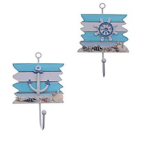 2pcs Mediterranean Style Wall Hooks Towel Hat Coat Hangers Bathroom Bedroom Clothes Coat Towel Holder Rack - Wheel + Anchor