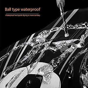 Soccer Shower Curtain Set Cartoon Black and White Football Shower Curtain Set with Rugs, Toilet Lid Cover and Bath Mat, 70.8×70.8