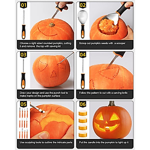 Luditek Pumpkin Carving Kit, 17 PCS Professional Stainless Steel Pumpkin Carving Tools with 4 Electronic Candles Lights and 10 Stencils, Halloween Gifts Jack-O-Lanterns Cutting for Adults Kids