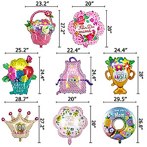 Happy Mother's Day Foil Balloons Party Decorations - Worlds Greatest Mom Best Mom Ever Spanish Feliz Dia Mama Balloons for Mother's Day Party Birthday Decorations Supplies