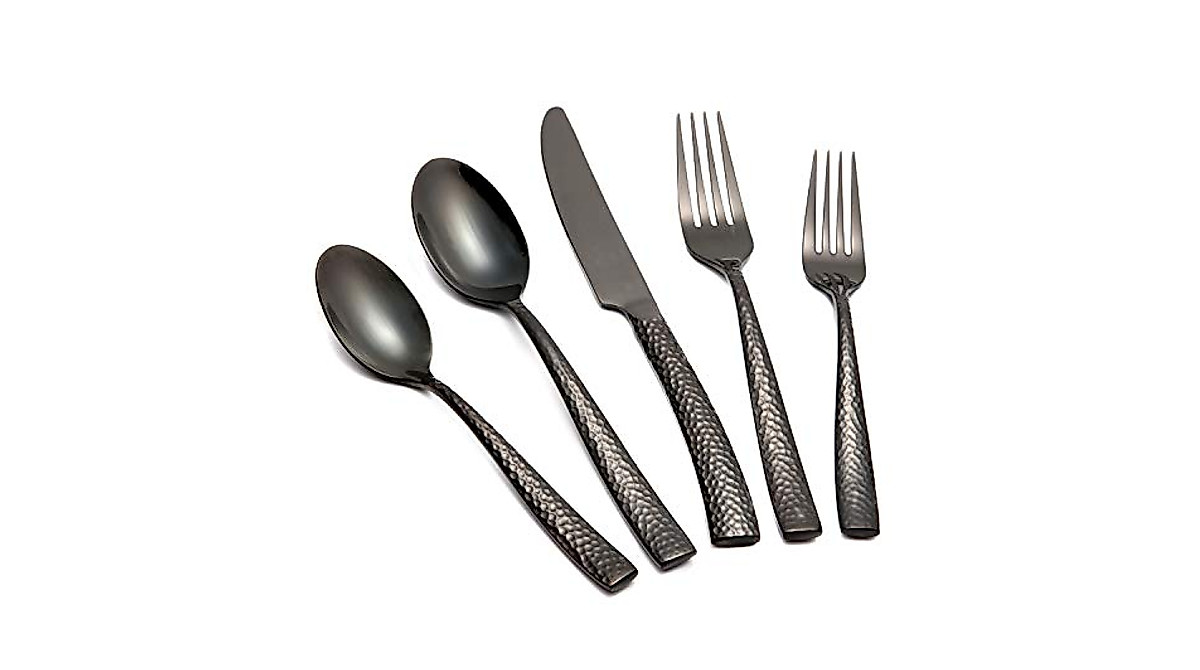 Kelenfer 20-Piece Hammered Black Flatware Set