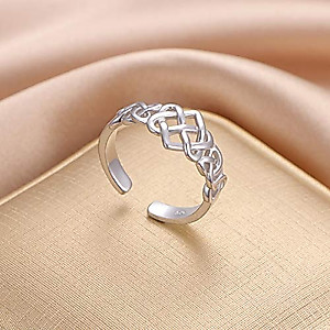 Celtic Knot Heart Ring 925 Sterling Silver Adjustable Wedding Band Stackable Rings for Women Size 7