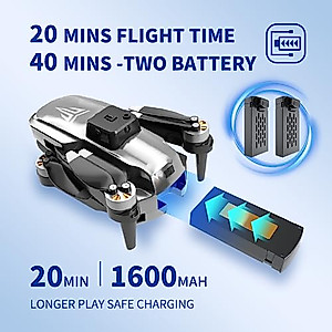 Brushless Motor Drone with Camera-4K FPV Foldable Drone with Carrying Case,2 batteries provide a total of 40 mins of battery life,120° Adjustable Lens,One Key Take Off/Land,Altitude Hold,360° Flip,Toys Gifts for Kids and Adults,Upgrade WiFi Transmission,O