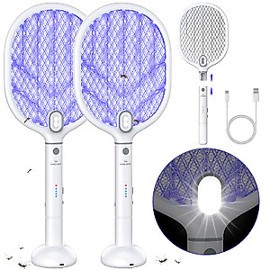 PALONE Electric Fly Swatter Rechargeable, Electric Bug Zapper Racket with Light, Mosquito Swatter, 4000V Detachable Dual Modes Fly Zapper, Mosquito Killer for Indoor Outdoor 2 Pack