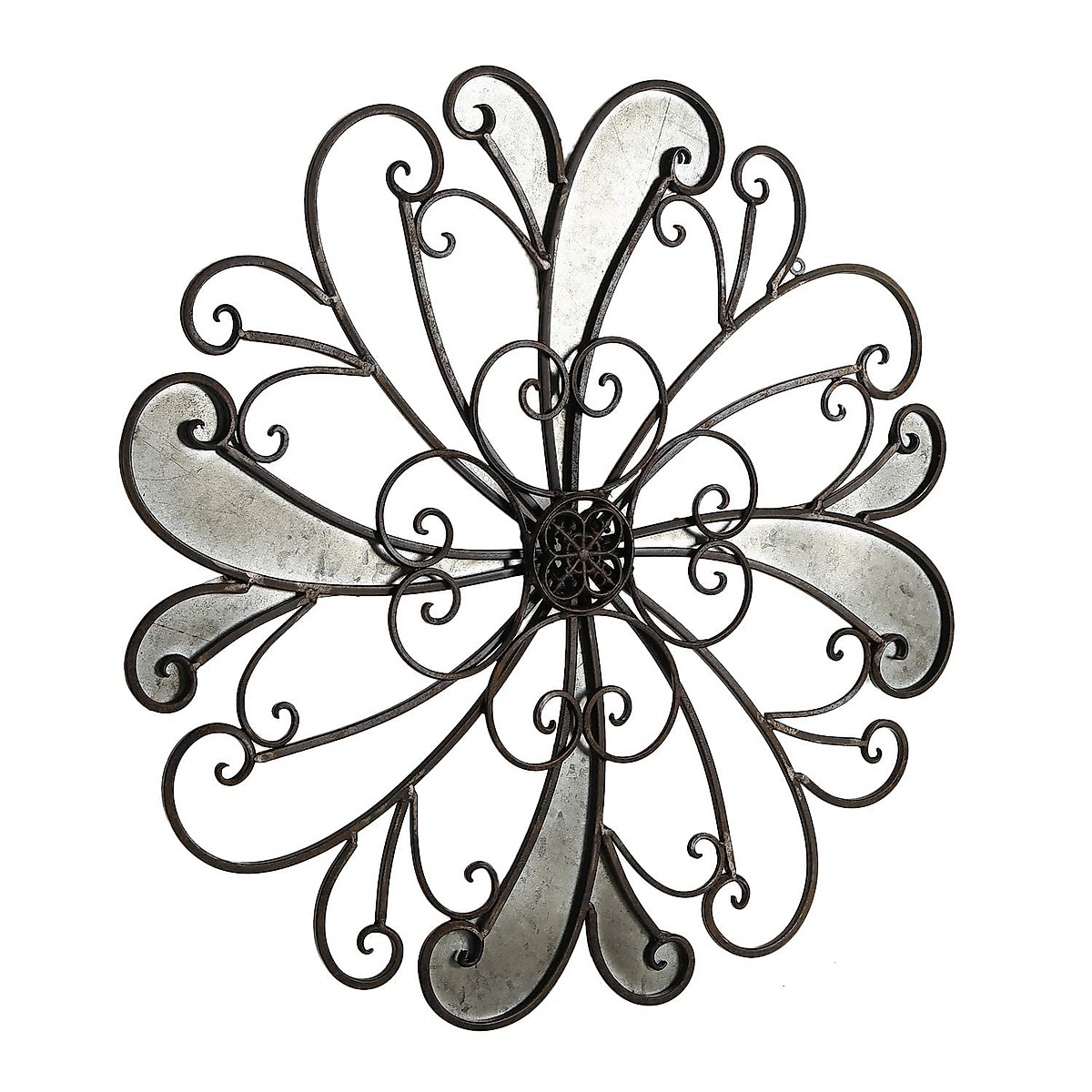 Adeco Rustic Urban Flower Scrolled Design, Metal Wall Hanging Decor For Nature Home Art Decoration & Kitchen Holiday Wall Decorations, Christmas Wall Art Gifts - 25x25 Inches