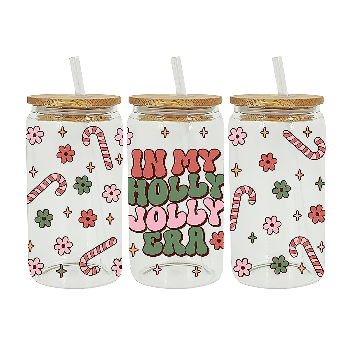 UV DTF Cup Wrap Cute Christmas Theme Stickers for Glass Cups 3D Waterproof Rub on Transfers for 16OZ Libbey Glass Cups Furniture Crafting 6 Sheets