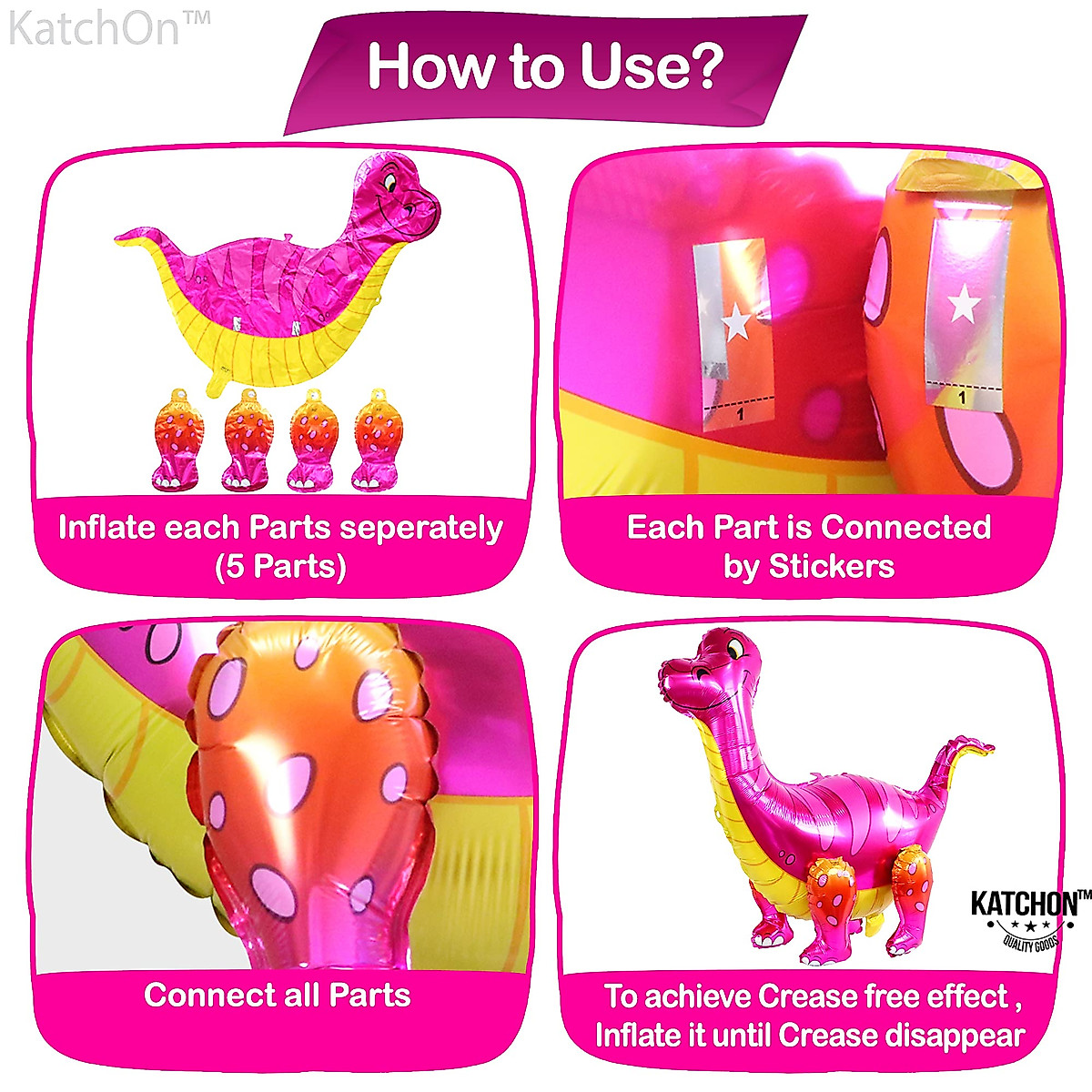 KatchOn, Giant Pink Dinosaur Balloons - 35 Inch, Pack of 2 | Dinosaur Pink Balloons, Pink Dinosaur Birthday Decorations | Girl Dinosaur Balloons, Girl Dinosaur Party Decorations | Pink Dino Balloons