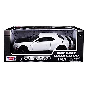 2018 Dodge Challenger SRT Hellcat Widebody White with Black Hood 1/24 Diecast Model Car by Motormax 79350