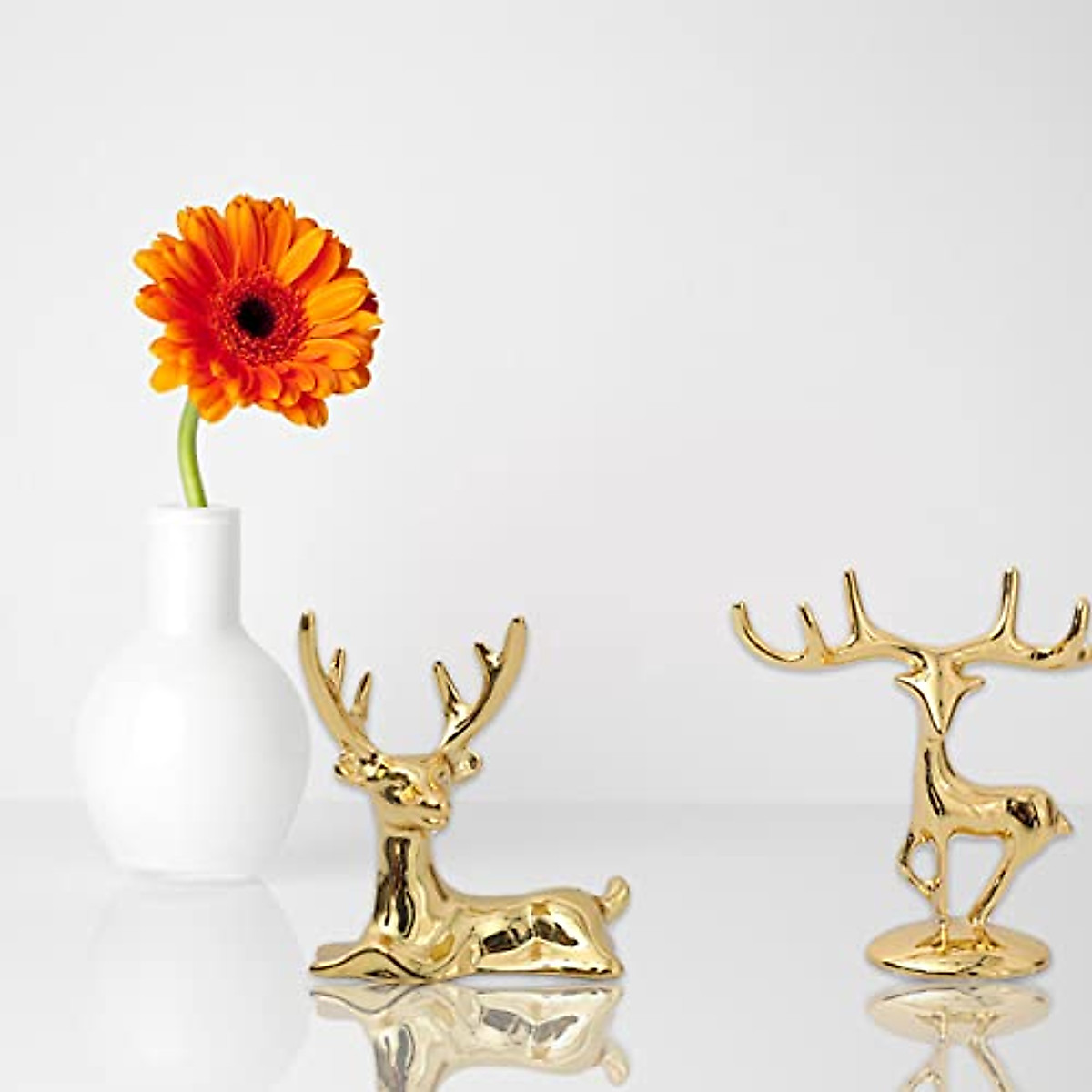 2PCS Mini Elk Metal High Texture Statue Fashion Classic Gold Good Luck Fortune Ornament for Car, Office Desktop, Bedroom, Wine Cabinet, Display Stand, Christmas Deer (Mini Couple Deer)