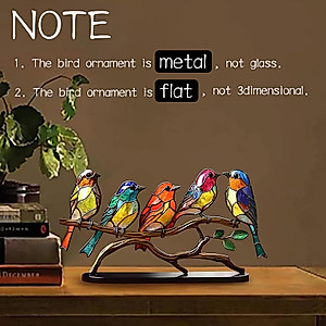VNRGG Stained Birds On Branch Desktop Ornaments Double Sided Metal Flatness Table Art Home Room Decoration Suitable for Office Wine Cooler Decor(5 Birds on a Branch)