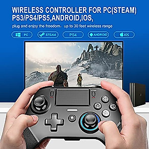 GCHT GAMING Wireless Pro Controller for PS4/PS4 Slim/PS4 Pro Compatible PC, Steam, Android and iOS, MAC, with Back Buttons, Turbo, Vibration, Game Joystick Gamepad Wireless/Wired (Dark Black)