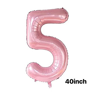 40-Inch Pink Crown Number 5 Balloons Set,5th Birthday Balloons for Girls, Jumbo Helium Foil Balloons，Childrens Birthday Party Decorations. (Number 5)