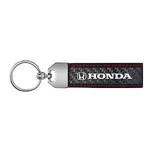 iPick Image Made for Honda Logo Real Black Carbon Fiber Loop Strap Key Chain with Red Stitching