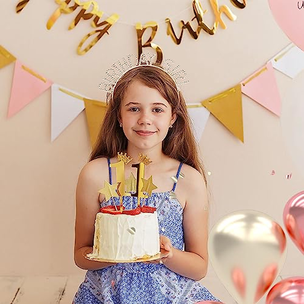 Birthday Headbands for Women Birthday Rose Gold White Tiaras and Crowns for Women Girls Christmas Birthday Party Decorations Happy Birthday Princess Crown Rhinestone Happy Birthday Accessories Crown