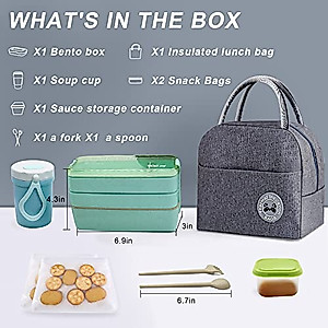 Koccido Bento Box Lunch Box Kit,Japanese Lunch Box 3-In-1 Compartment,Leakproof 3 Layer Lunch Box Lunch Container,Bento Lunch Box for Kids and Adults