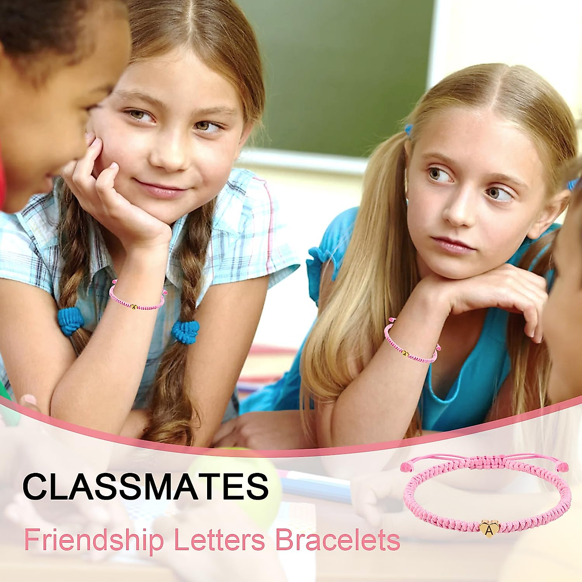 Pink Weave Rope Letter Bracelet for Women, Initial Bracelet Heart Charm 26 Letters A-Z Alphabet Handmade Adjustable Jewelry for Couple Teenage Girls Sister Valentines Day Mother's Day (Pink-C)