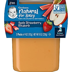 Gerber Natural for Baby 2nd Foods Baby Food Tubs, Apple Strawberry Rhubarb, Pureed Baby Food, Made with Natural Fruit & Vitamin C, 2 - 4 OZ Tubs/Pack (Pack of 4)